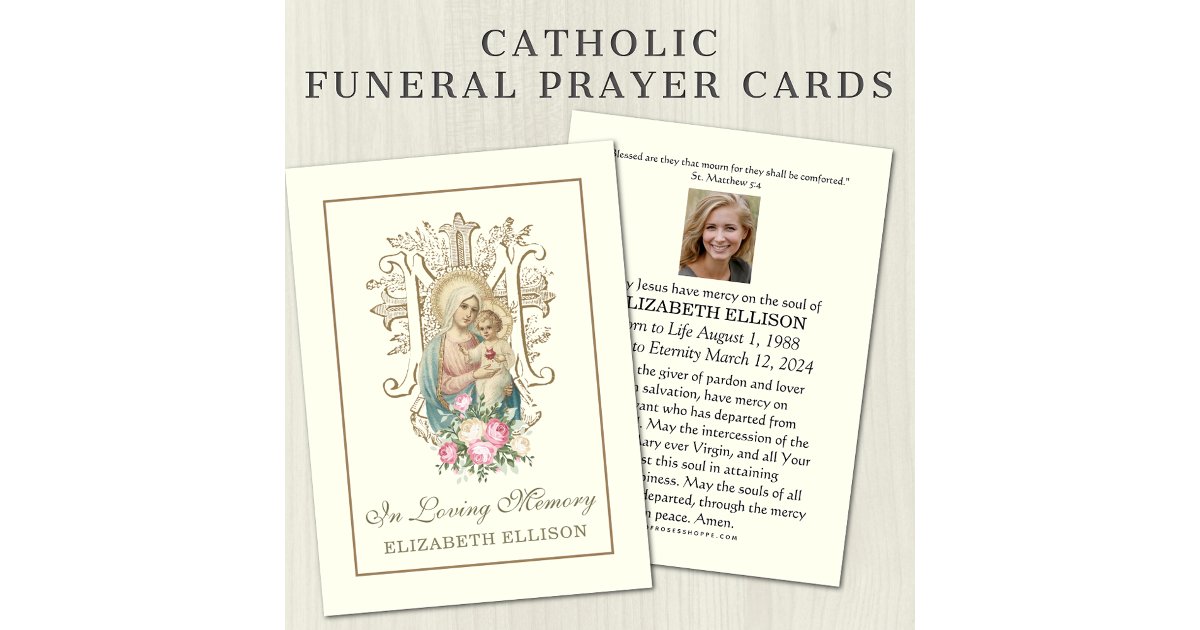 Catholic Mary Jesus Floral Funeral Prayer Cards | Zazzle