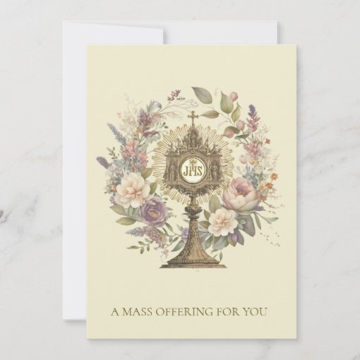 Catholic Mass Offering Monstrance Floral Note Card | Zazzle