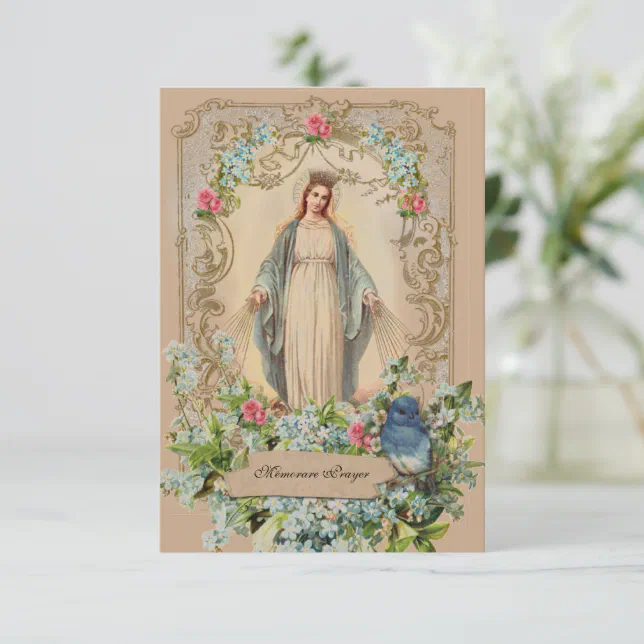 Catholic Mother Mary Floral Memorare Prayer Invitation | Zazzle