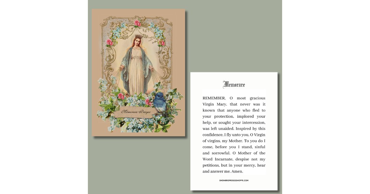 Catholic Mother Mary Floral Memorare Prayer Place Card | Zazzle