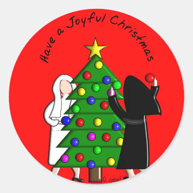 Catholic Nun Art Christmas Cards & Gifts Classic Round Sticker | Zazzle