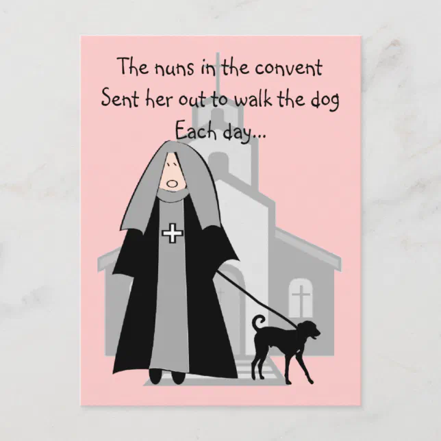 Catholic Nun Funny Cards "Walking The Dog" | Zazzle
