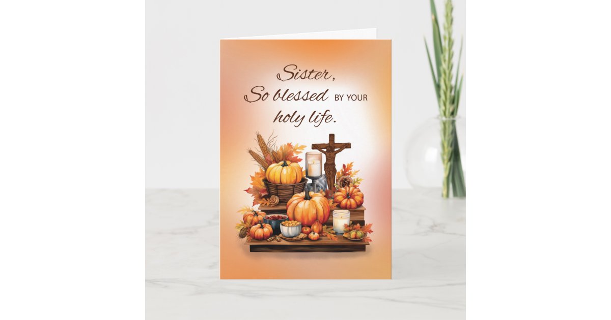 Catholic Nun Thanksgiving with Crucifix Pumpkin Card | Zazzle