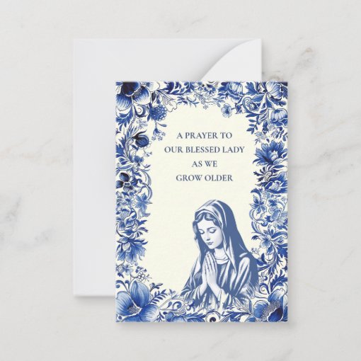 Catholic Prayer Blessed Mary Blue Vintage Floral Note Card | Zazzle