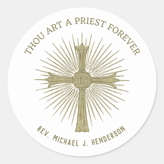 Catholic Priest Anniversary Ordination Cross Classic Round Sticker | Zazzle