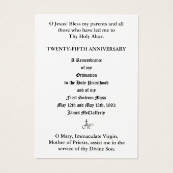 CATHOLIC PRIEST ANNIVERSARY ORDINATION HOLY CARDS | Zazzle