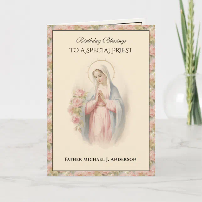 Catholic Priest Floral Virgin Mary Religious Card | Zazzle
