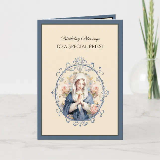 Catholic Priest Floral Virgin Mary Religious Card | Zazzle
