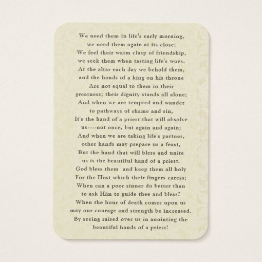 Catholic Priest Hands Ordination Poem | Zazzle