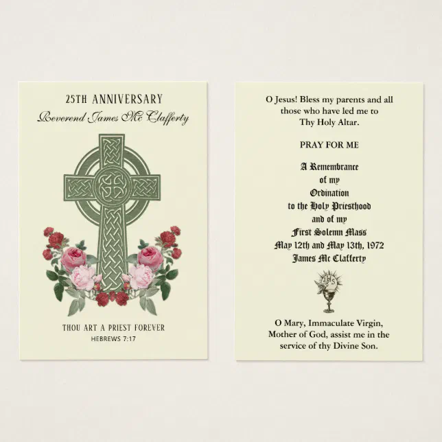 CATHOLIC PRIEST ORDINATION ANNIVERSARY HOLY CARDS | Zazzle