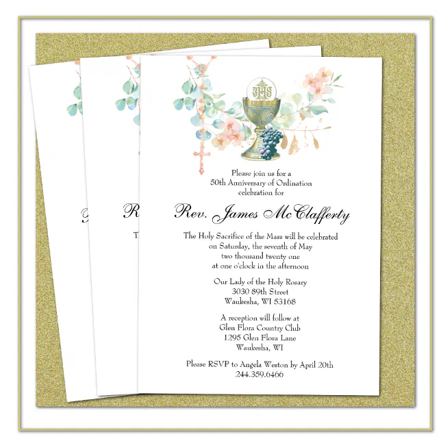 Catholic Priest Ordination Anniversary Invitation | Zazzle