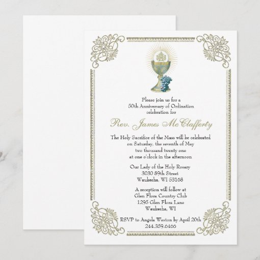 Catholic Priest Ordination Gold Anniversary Invitation | Zazzle