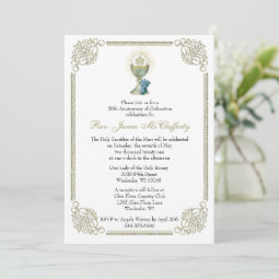 Catholic Priest Ordination Gold Anniversary Invitation | Zazzle