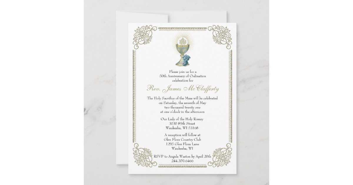 Catholic Priest Ordination Gold Anniversary Invitation | Zazzle