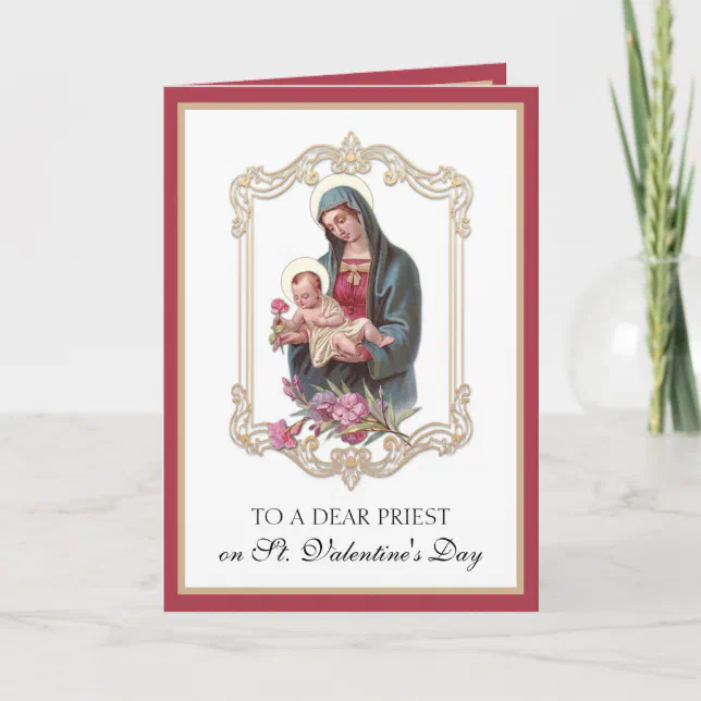 Catholic Priest Valentines Day Virgin Mary Jesus Holiday Card | Zazzle