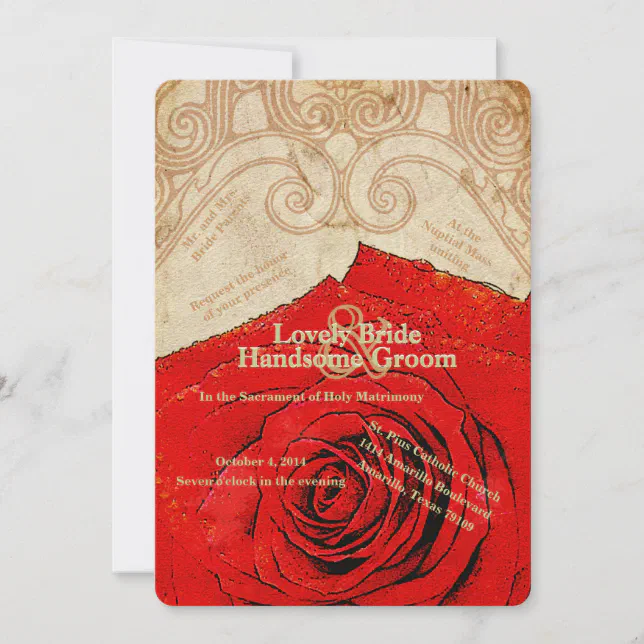 Catholic Red Rose Vintage Wedding Invitation | Zazzle
