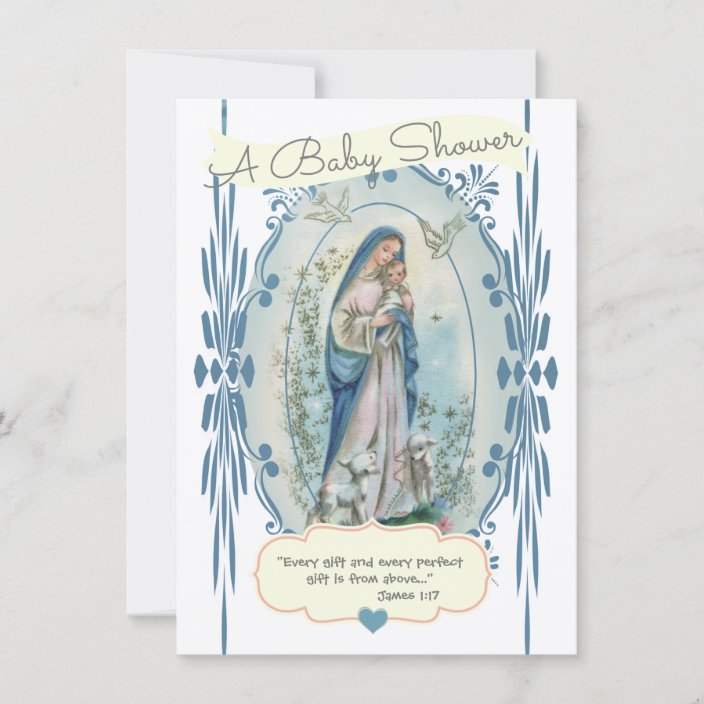 Catholic Religious Baby Shower New Mom Vintage Invitation | Zazzle.com