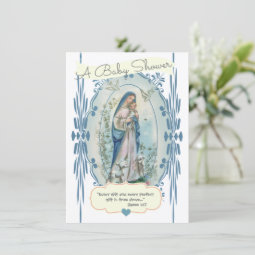Catholic Religious Baby Shower New Mom Vintage Invitation | Zazzle