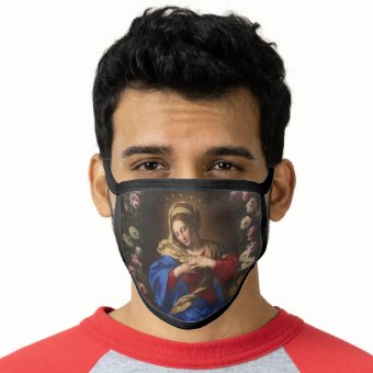 Catholic Religious Blessed Virgin Mary with roses Face Mask | Zazzle