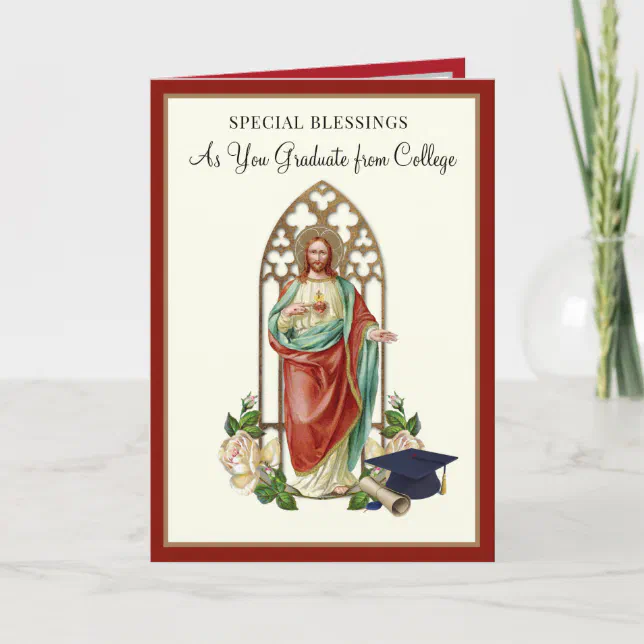 Catholic Religious Graduation Sacred Heart Roses Card | Zazzle