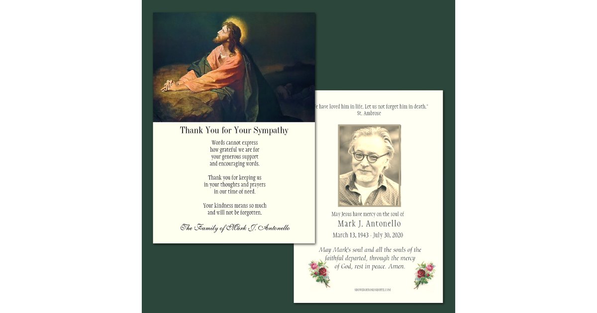 Catholic Religious Jesus Sympathy Funeral Thank You Card | Zazzle