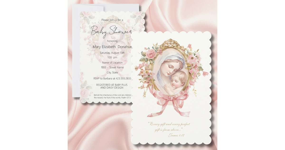 Catholic Religious Vintage Baby Floral Baby Shower Invitation | Zazzle