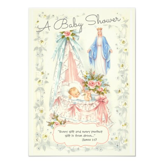 Catholic Religious Vintage Baby Girl Shower Invitation | Zazzle.com