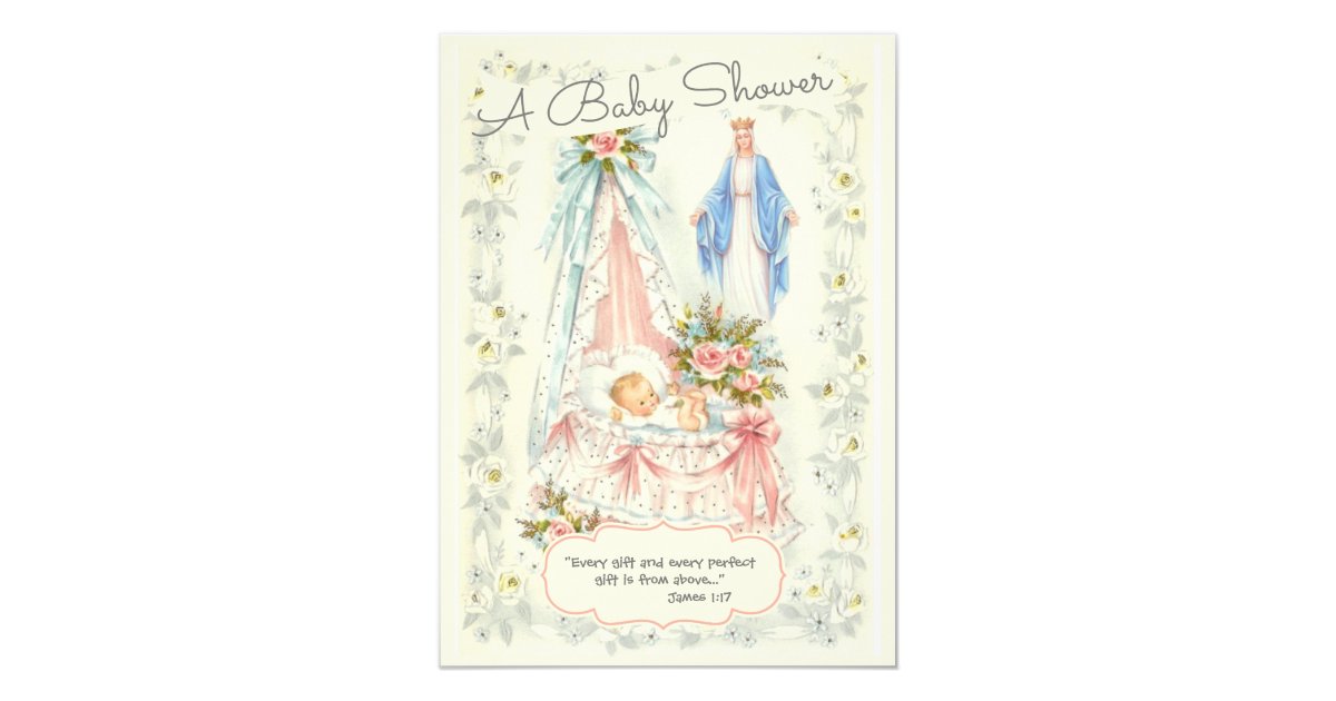 Catholic Religious Vintage Baby Girl Shower Invitation | Zazzle.com