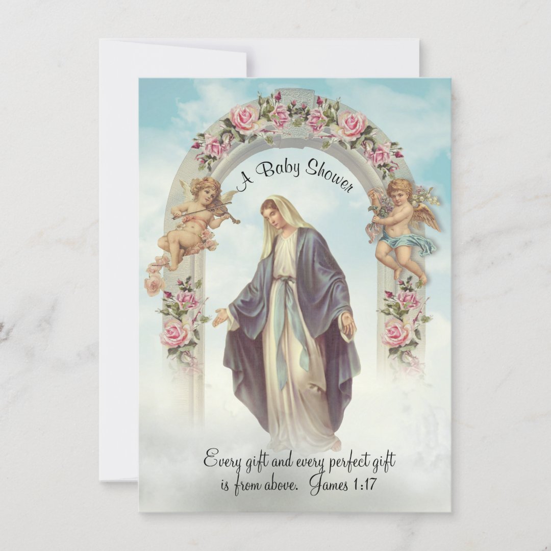 Catholic Religious Vintage Baby Shower Invitation | Zazzle