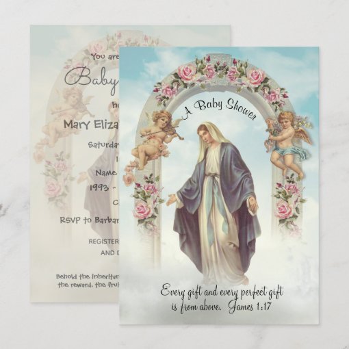 Catholic Religious Vintage Baby Shower Invitation | Zazzle