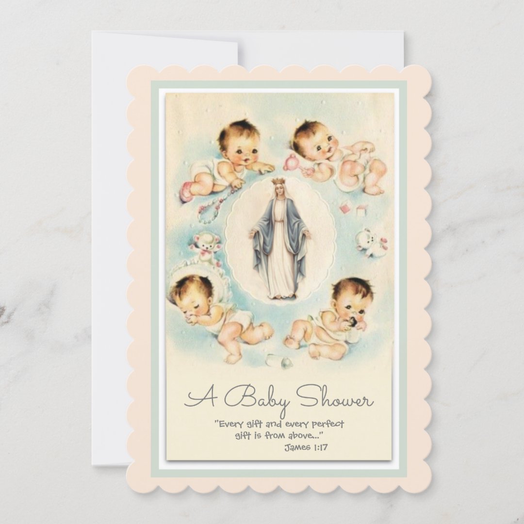 Catholic Religious Vintage Baby Shower Invitation | Zazzle