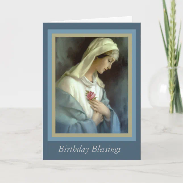 Catholic Religious Virgin Mary with Rose Card | Zazzle