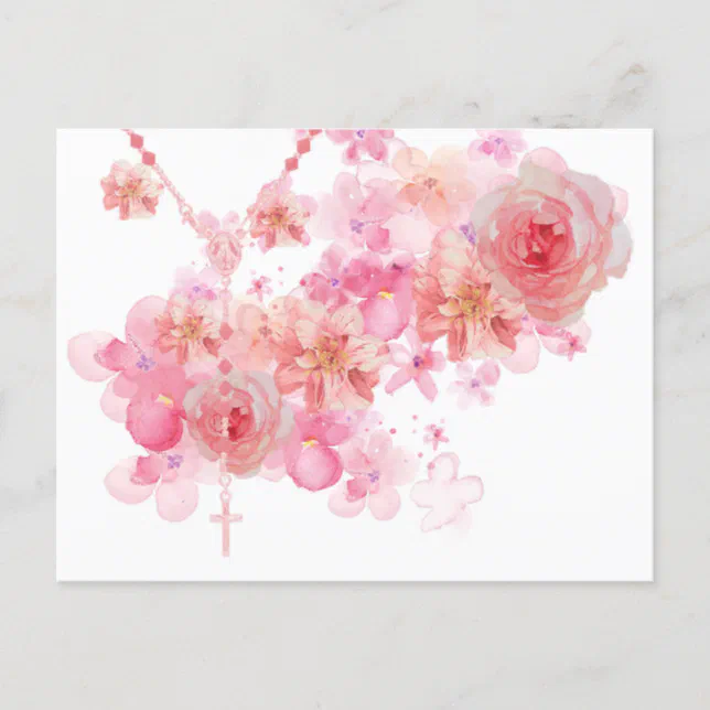 Catholic Rosary Pink Roses Religious Floral Postcard | Zazzle