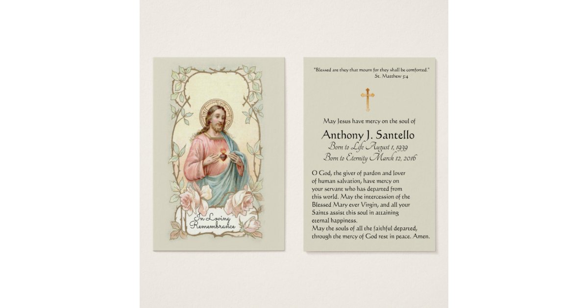 Catholic Sacred Heart Funeral Memorial Holy Card - | Zazzle