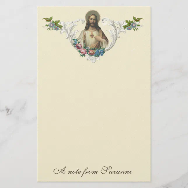 Catholic Sacred Heart Jesus Religious Vintage Stationery | Zazzle