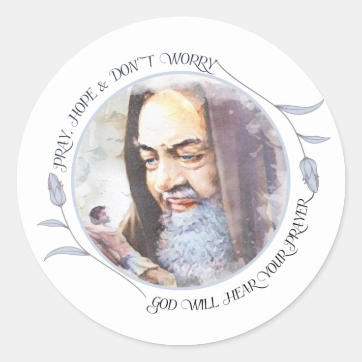 Catholic St. Padre Pio Capuchin Floral Classic Round Sticker | Zazzle