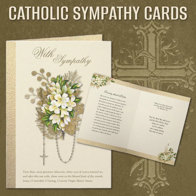 Catholic Sympathy Condolence Floral Rosary Card | Zazzle