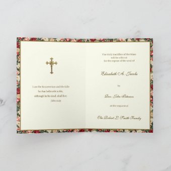 Catholic Sympathy Mass Offering Crucifix Roses Card | Zazzle