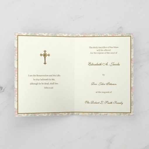 Catholic Sympathy Mass Offering Crucifix Roses Card | Zazzle