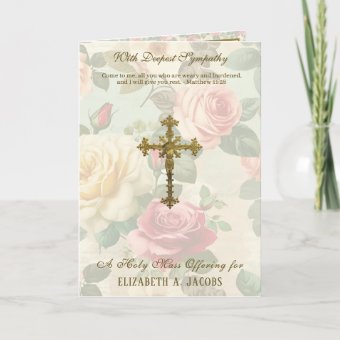Catholic Sympathy Mass Offering Crucifix Roses Card | Zazzle
