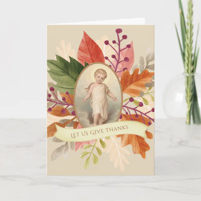 Catholic Thanksgiving Child Jesus Autumn Leaves Holiday Card | Zazzle