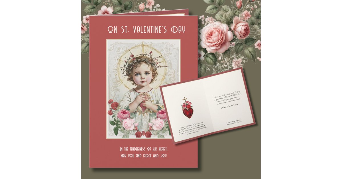 Catholic Valentine Roses Sacred Heart of Jesus Card | Zazzle