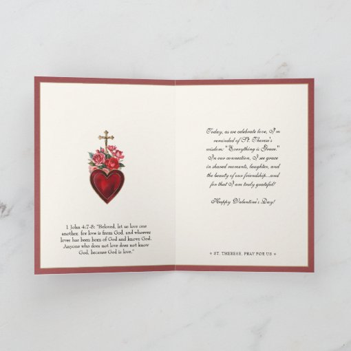 Catholic Valentine Roses St. Therese Heart Cross Card | Zazzle