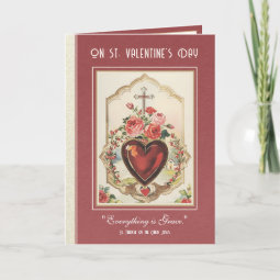 Catholic Valentine Roses St. Therese Heart Cross Card | Zazzle