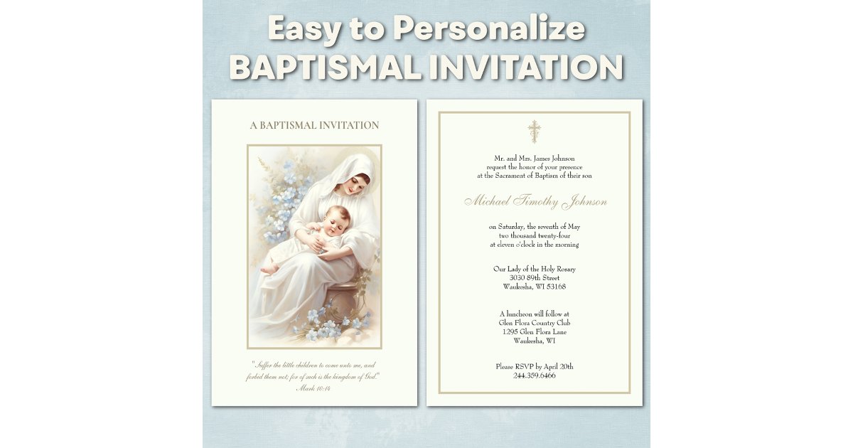Catholic Vintage Baby Baptism Christening Floral Invitation | Zazzle