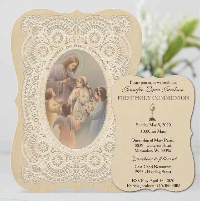 Catholic Vintage First Holy Communion Invitation | Zazzle