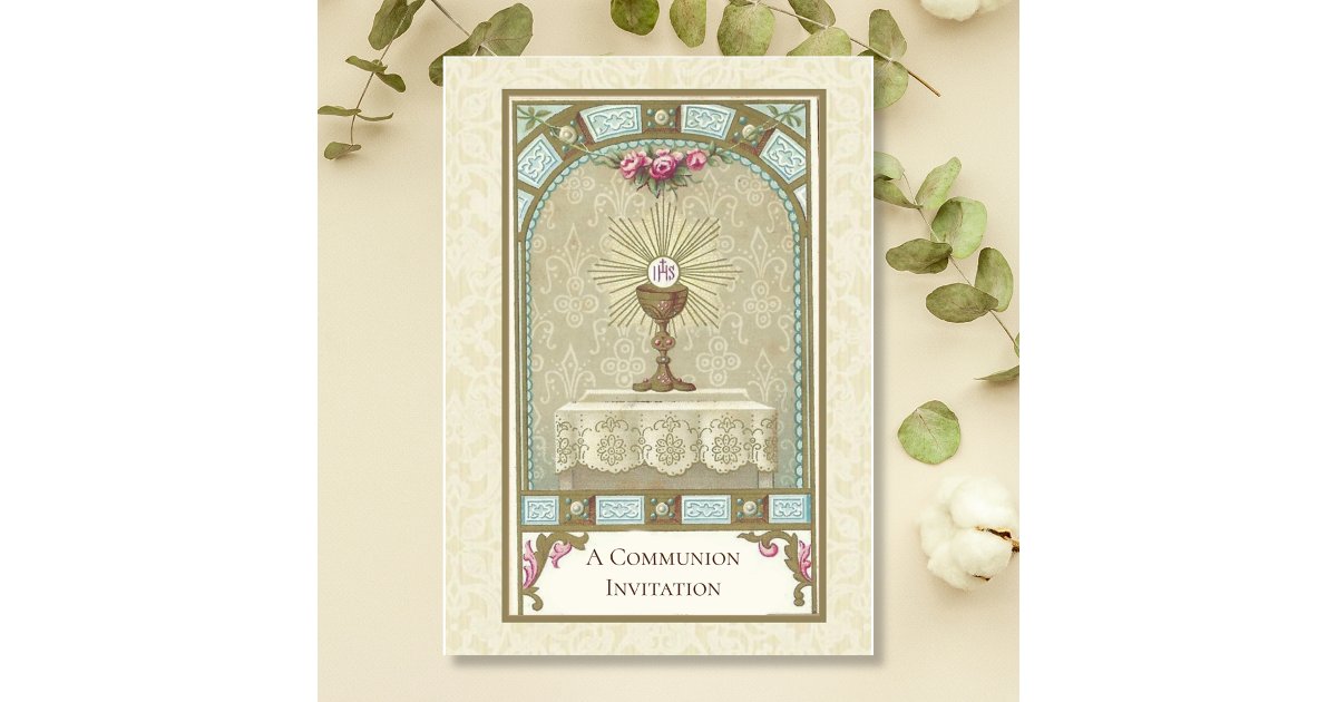 Catholic Vintage First Holy Communion Invitation | Zazzle
