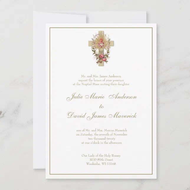 Catholic Virgin Mary Cross Floral Wedding Invitation | Zazzle