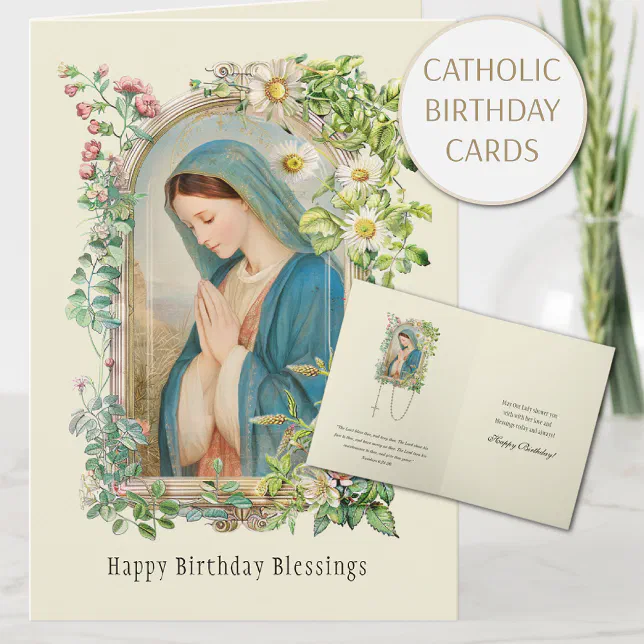 Catholic Virgin Mary Floral Birthday Card | Zazzle