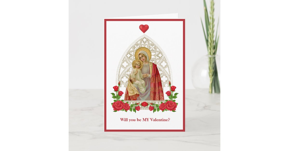 Catholic Virgin Mary Jesus Religious Roses Card | Zazzle